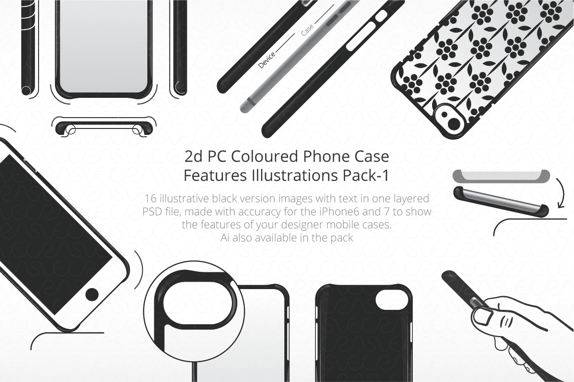 2D PC Phone Case Illustrations Set, a Product Mockup by VecRas