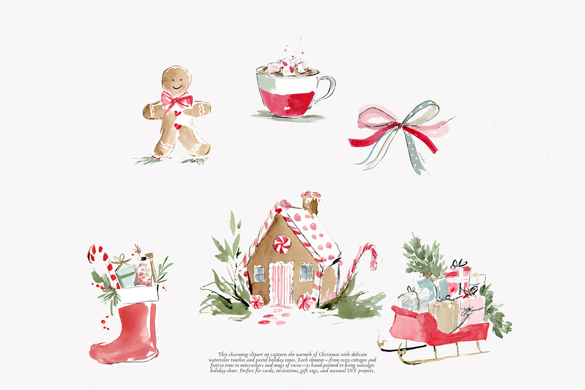 cozy christmas watercolor clipart, a Decorative Illustration by ...