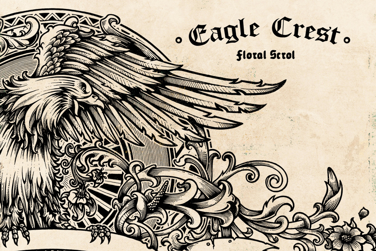 Eagle Crest Floral, a Decorative Illustration by DrawingUniverse