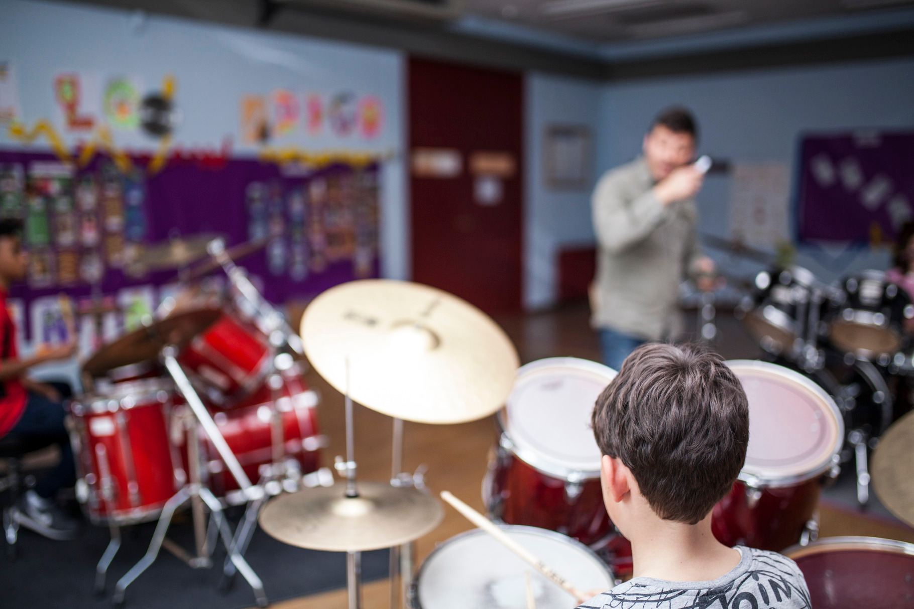 Drum class in a music school featuring fun, kid, and boy | School ...