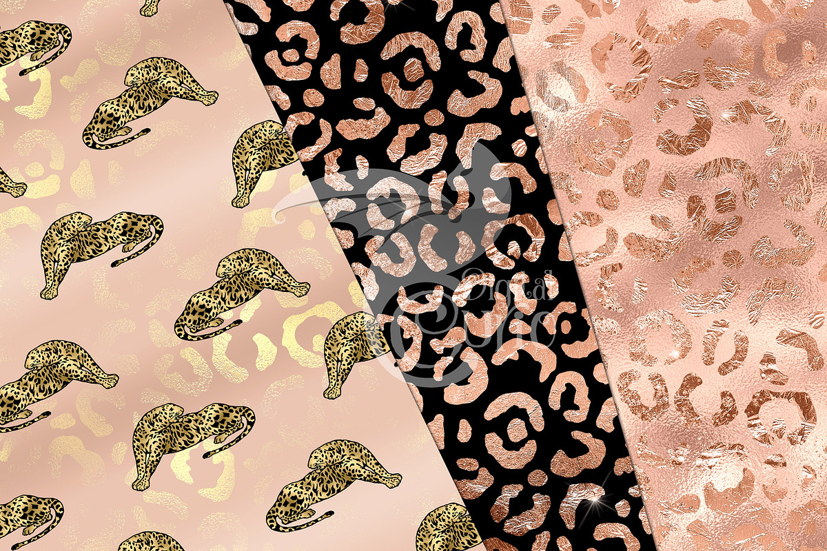 Rose Gold Glam Leopard Patterns, a Texture Graphic by Digital Curio