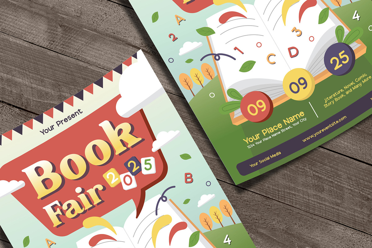 Playful Book Fair Flyer Template, a Flyer Template by Huge Dream Studio ...