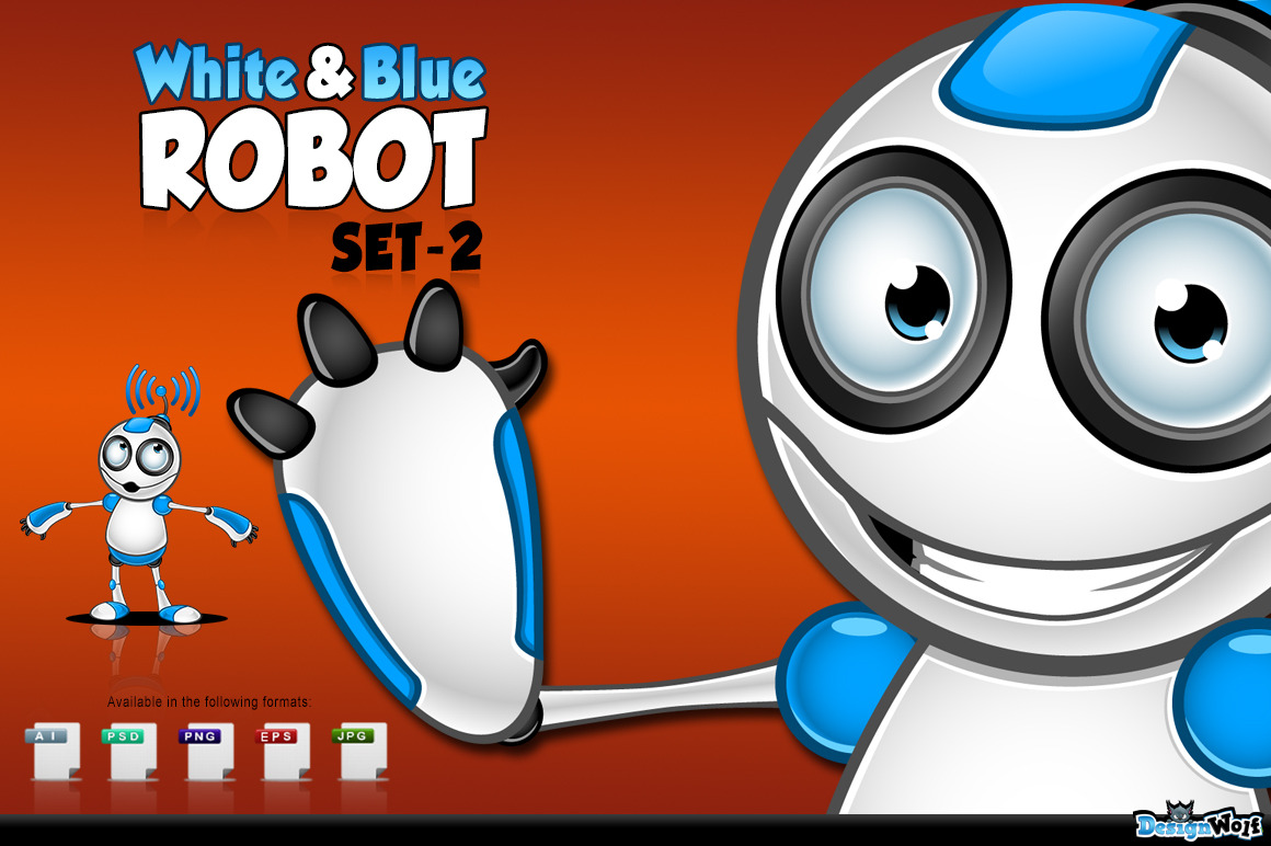 White & Blue Robot Character - Set 2, a Technology Illustration by ...