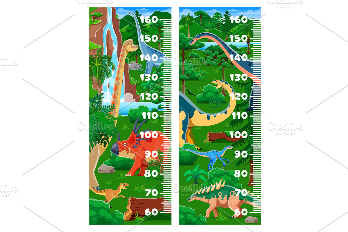 Kids height chart with dinosaurs, an Animal Illustration by Vector ...