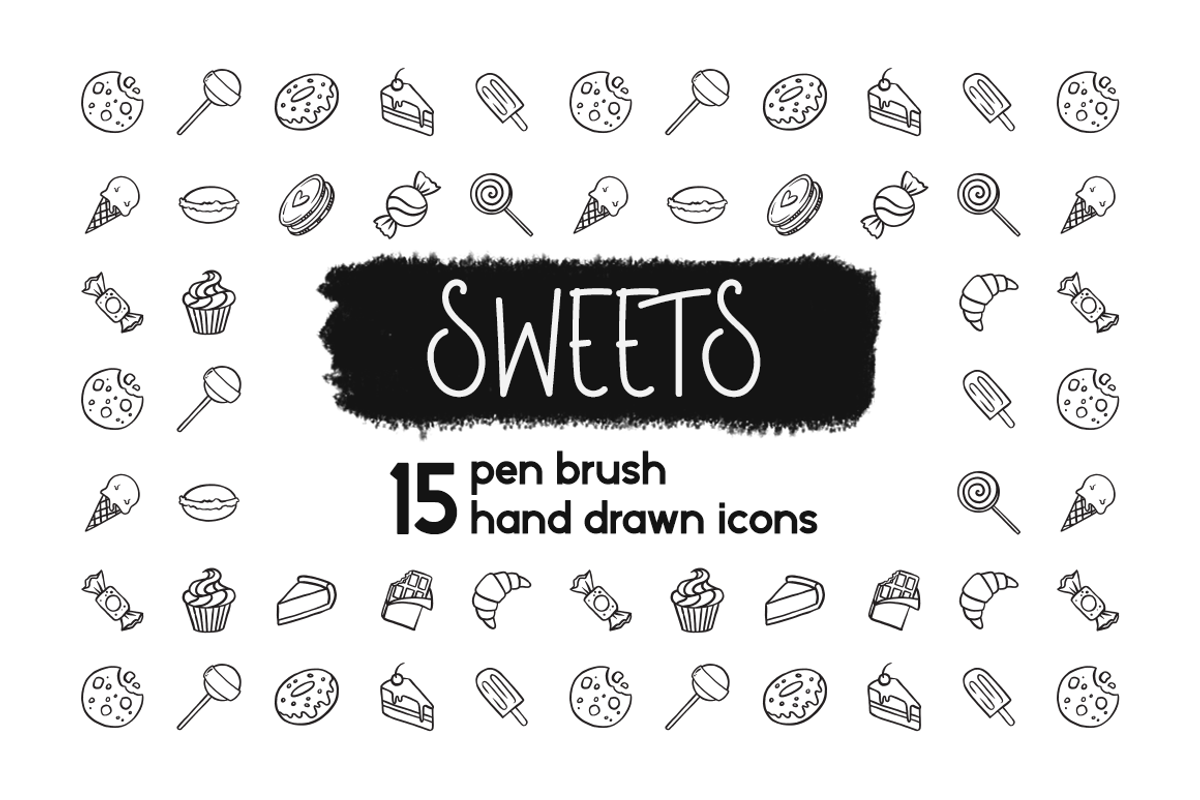 Pen Brush Hand Drawn Sweets Set, an Object Graphic by Lillu
