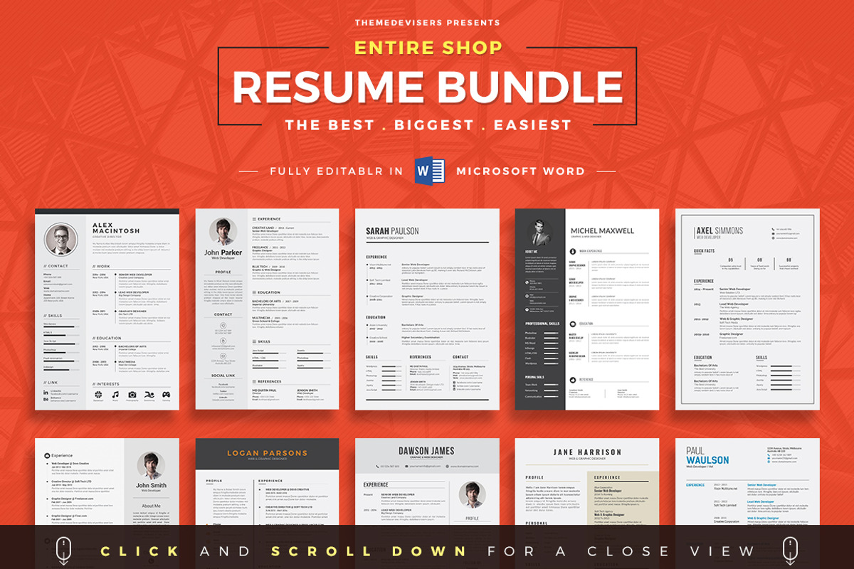 ENTIRE SHOP !! Resume/CV Bundle, a Resume Template by ThemeDevisers