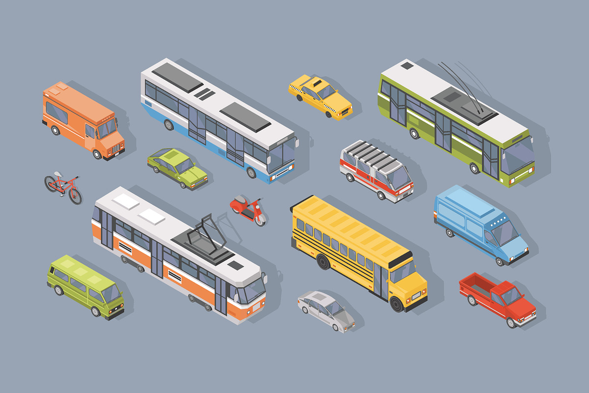 Isometric transport set and seamless, an Education Illustration by Good ...