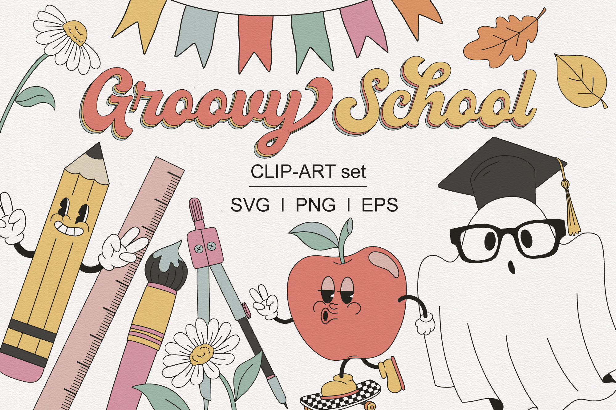 Groovy Back to School clipart set, an Object Graphic by @olga.angelloz