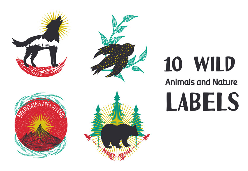 10 Wild Labels | Animal Illustrations ~ Creative Market