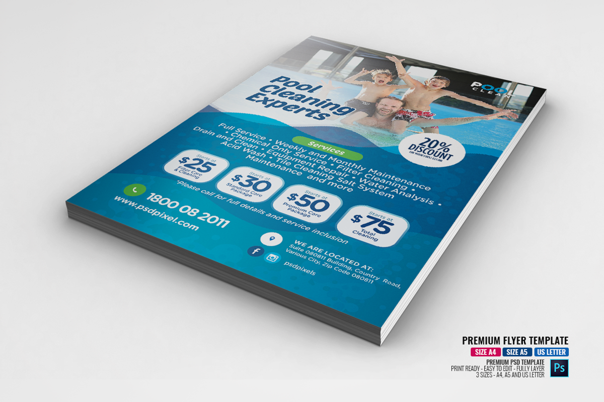 Swimming Pool Maintenance Flyer, a Flyer Template by PSDPixel