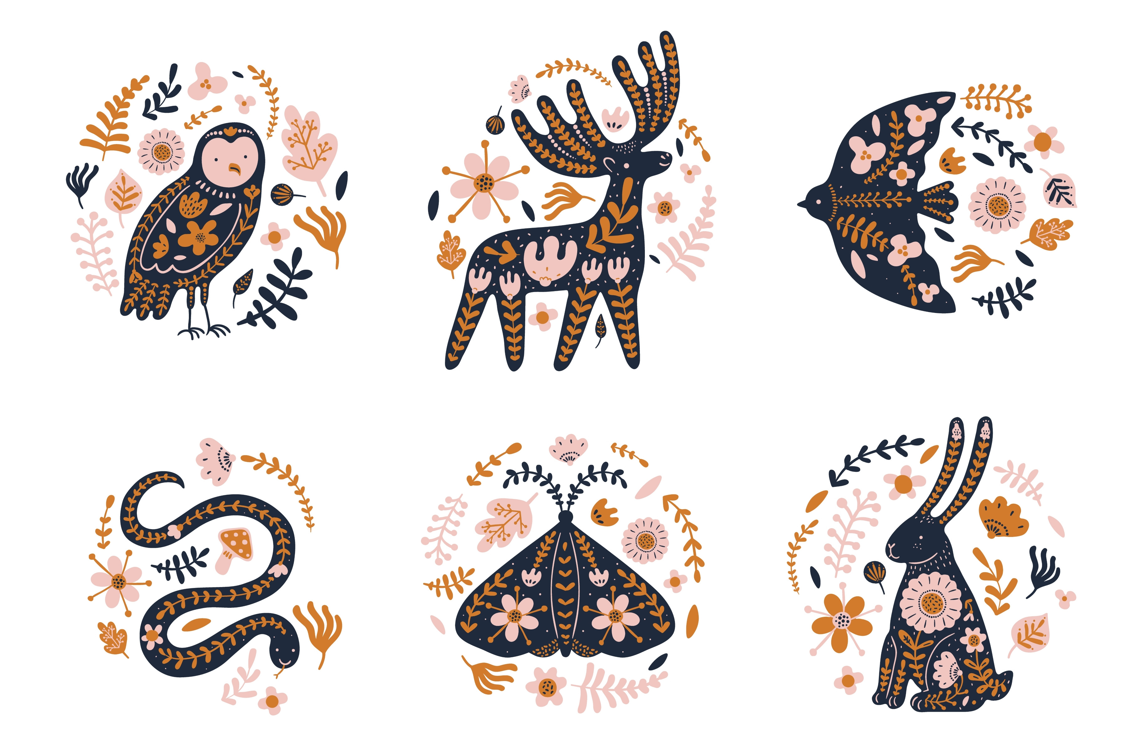 Floral animal emblems. Forest scandi, an Animal Illustration by ...