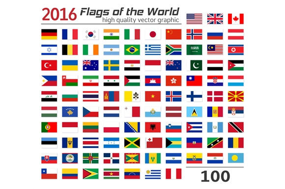100 flags of different countries, an Object Graphic by Sunshine Art Shop