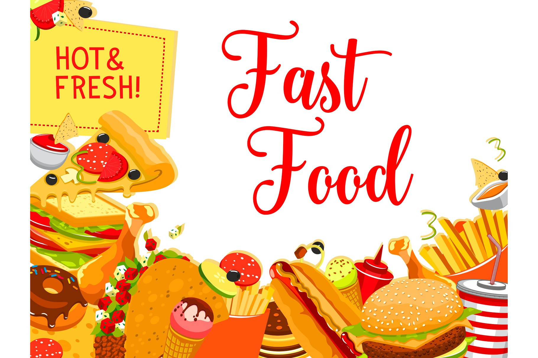 Fast food snack and drink poster for menu design, a Food Illustration ...