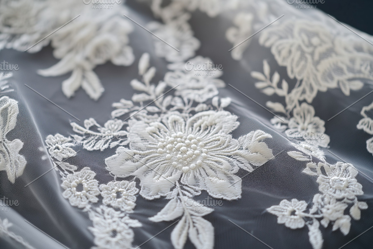 Mesh lace, sheer Mesh lace base with embroidered lace patterns ...