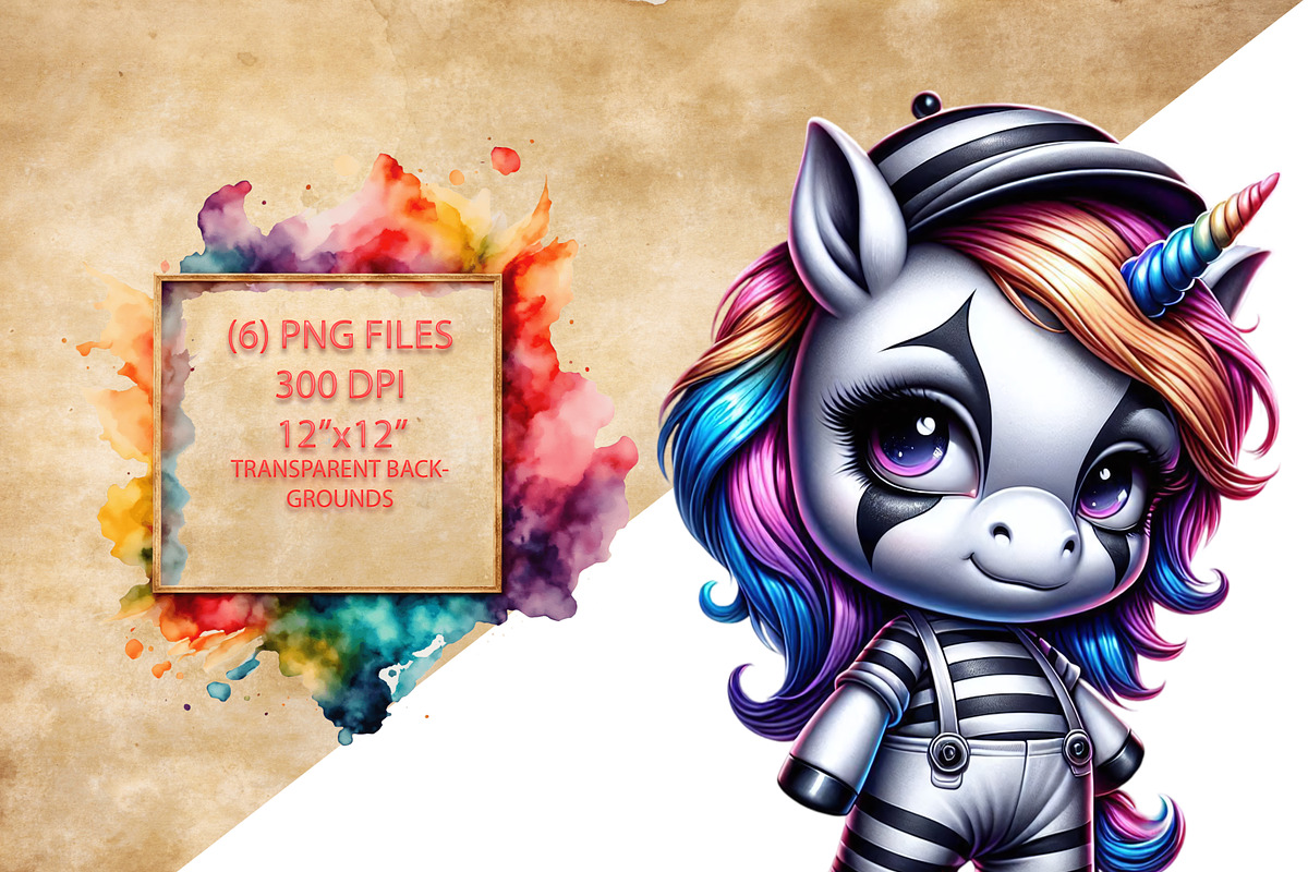 Cute Mime Unicorn Clipart Bundle, an Animal Illustration by ...