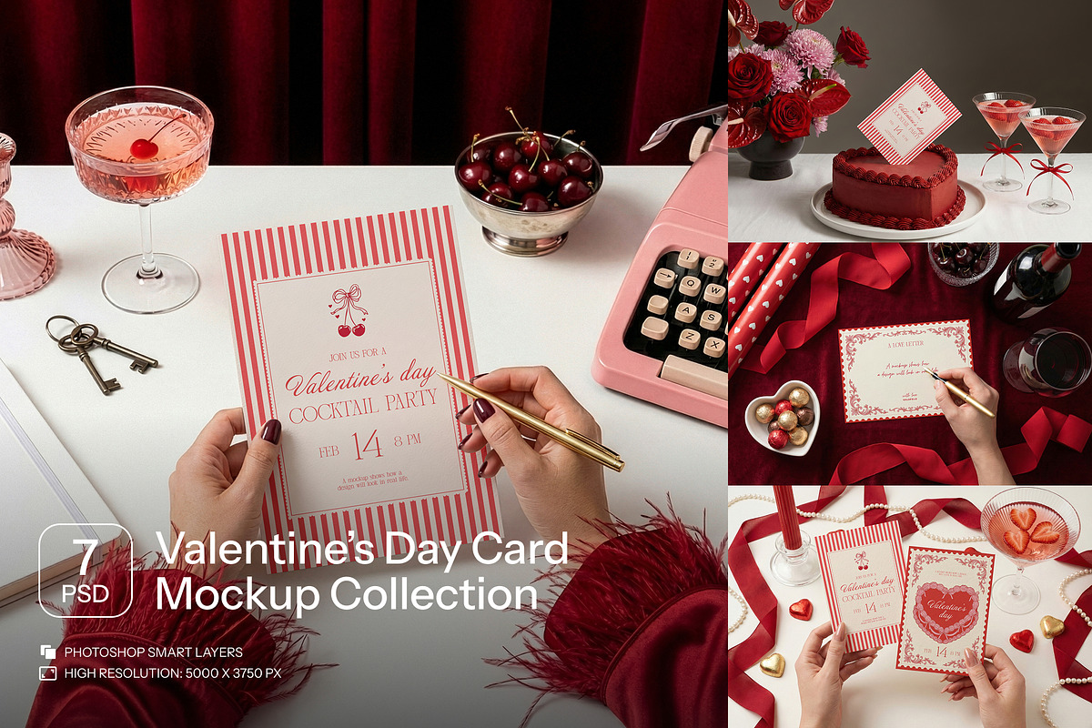 Valentine's Day Card Mockup Bundle, a Product Mockup by Wildfield Studio