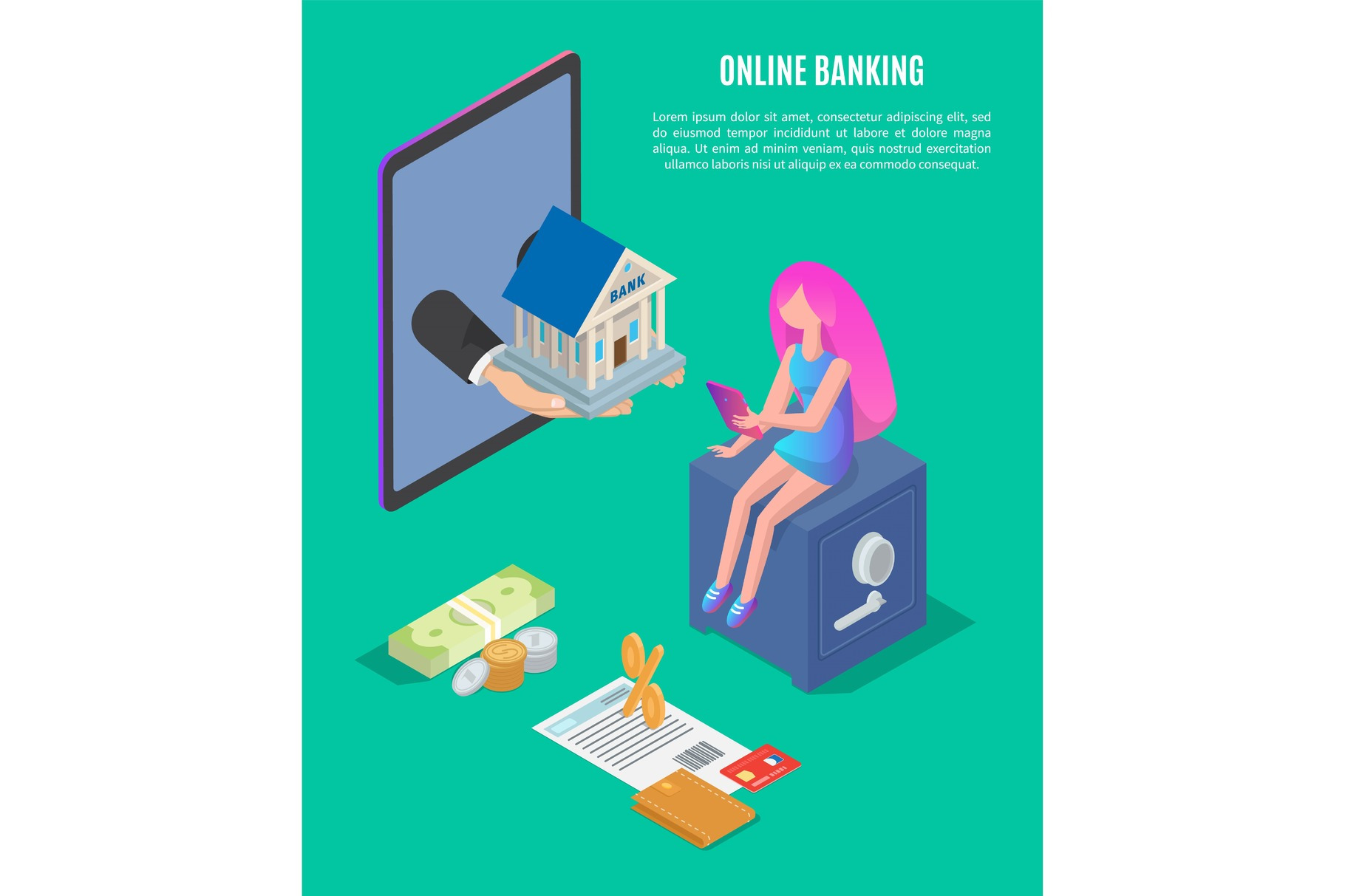 Online Banking Poster Text Vector, a Finance Illustration by robuart