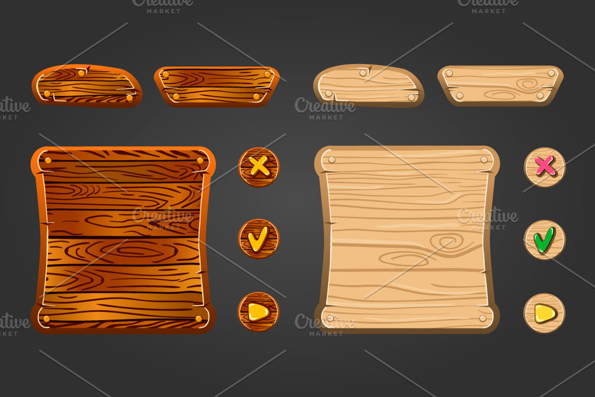 Set wooden game assets, a Templates & Theme by RybakovaAnn