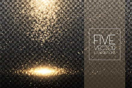 Gold glitter particles. Golden glowing lights magic effects. Only for ...