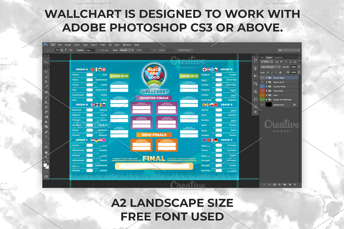 2020 European Championship WallChart, a Poster Template by RussGFX