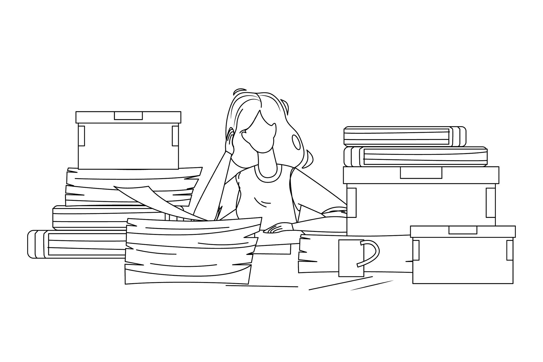 Woman Employee Clutter Office, a Person Illustration by pikepicture