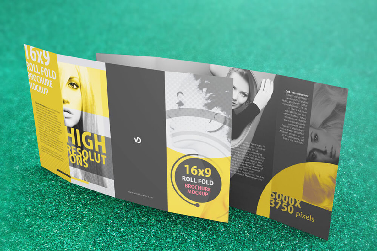 16x9 Four Panel Roll Fold Mockup, a Mockup by Vectogravic Design
