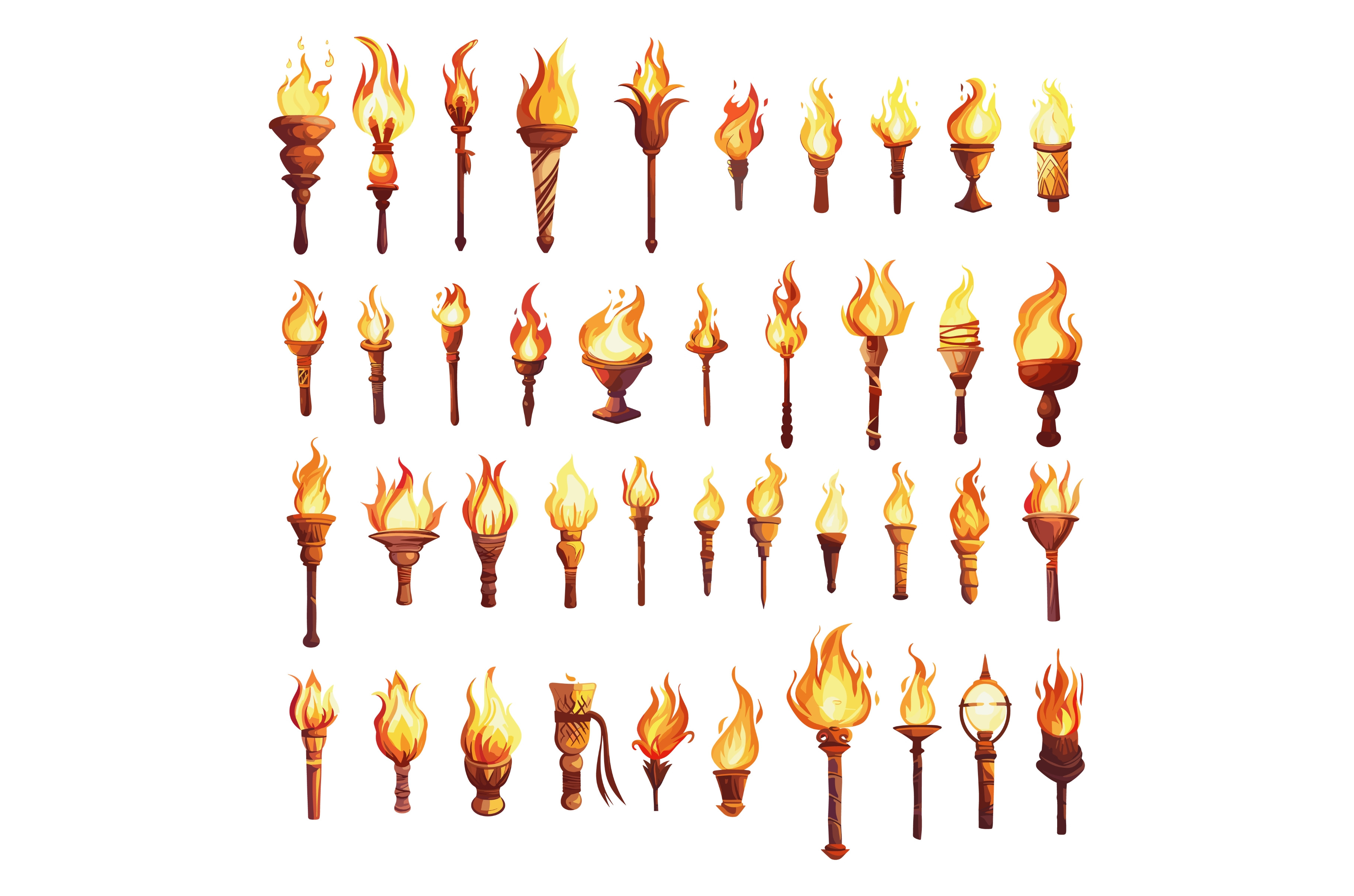 Torches in cartoon style, vector set, an Illustration by Onyx