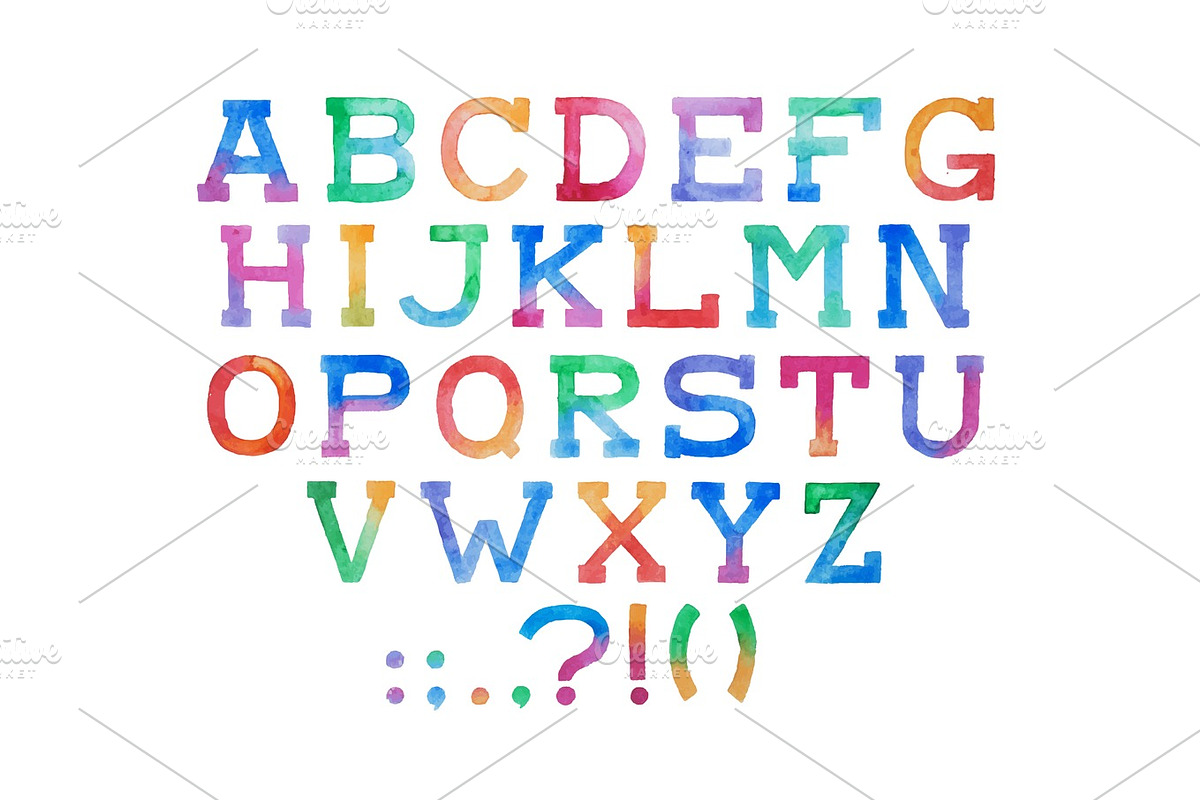 Colorful watercolor aquarelle font type handwritten hand draw abc ...