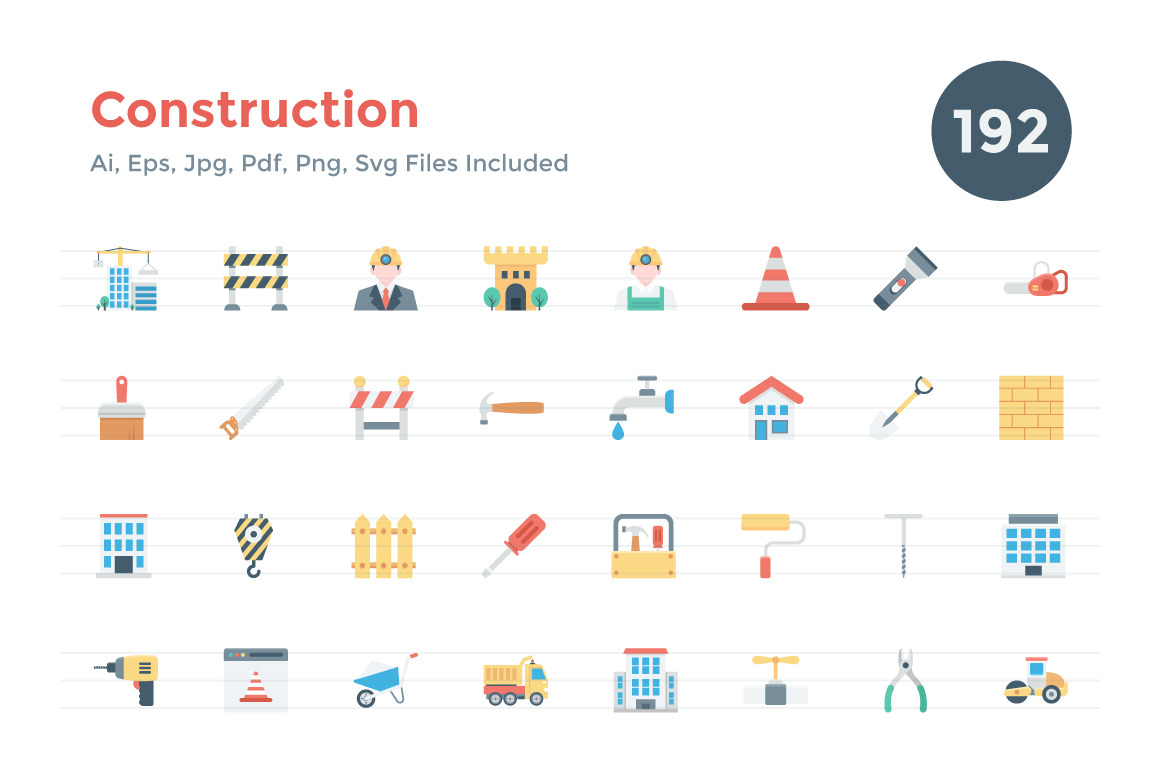 192 Flat Construction Icons, an Icon by Creative Stall | Creative Market
