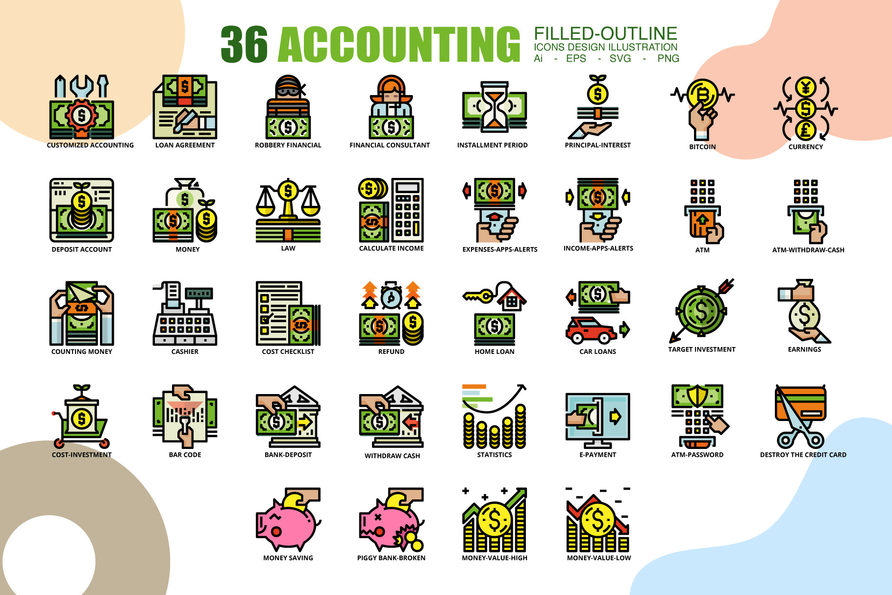 36 Accounting icons set x 3 Style, an Icon by skyclick