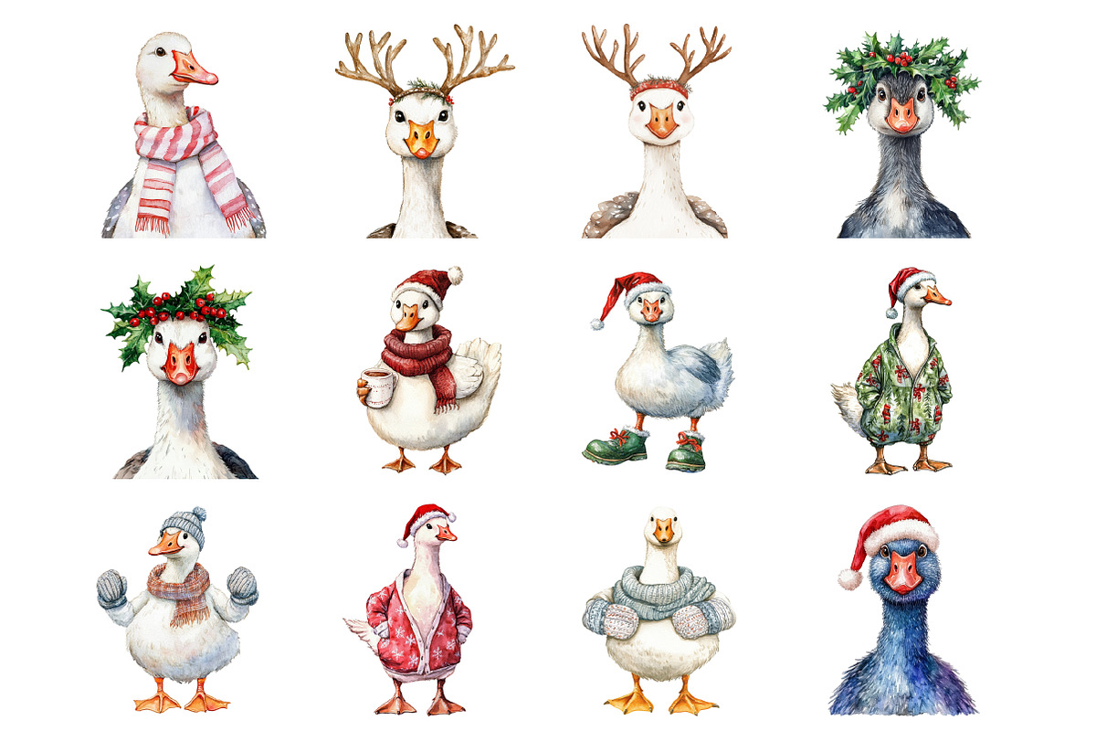 Christmas Silly Goose Clipart, an Illustration by Design Market
