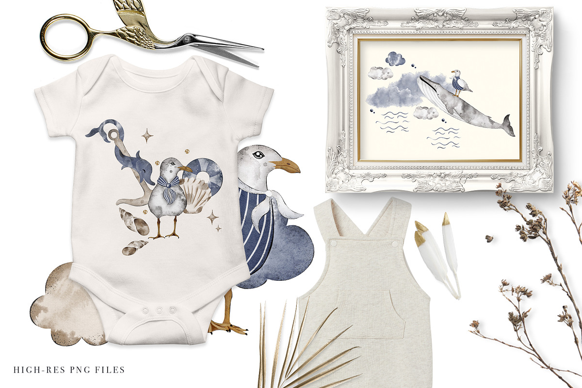 Watercolor Seagull Sailors Nursery Set