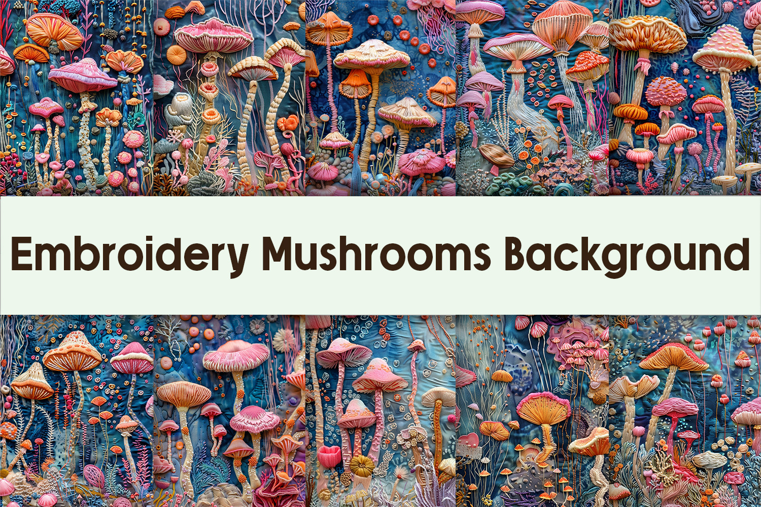 Embroidery Mushrooms Background, a Background Graphic by AdriOP