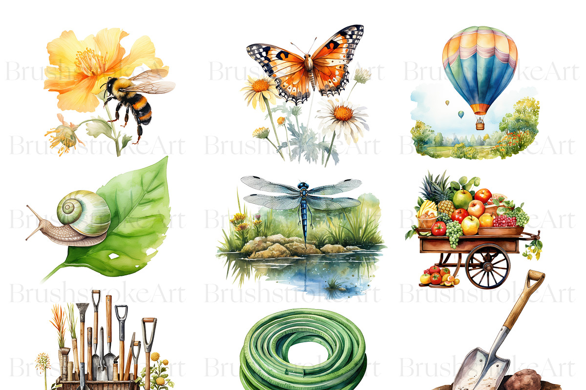 Watercolor Garden Clipart, Flower PNG