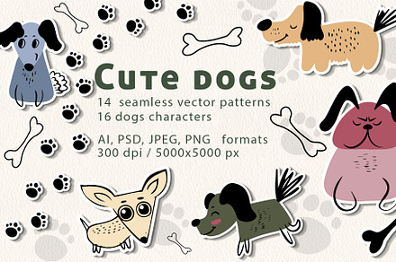 Cute dog breeds vector set | Creative Market