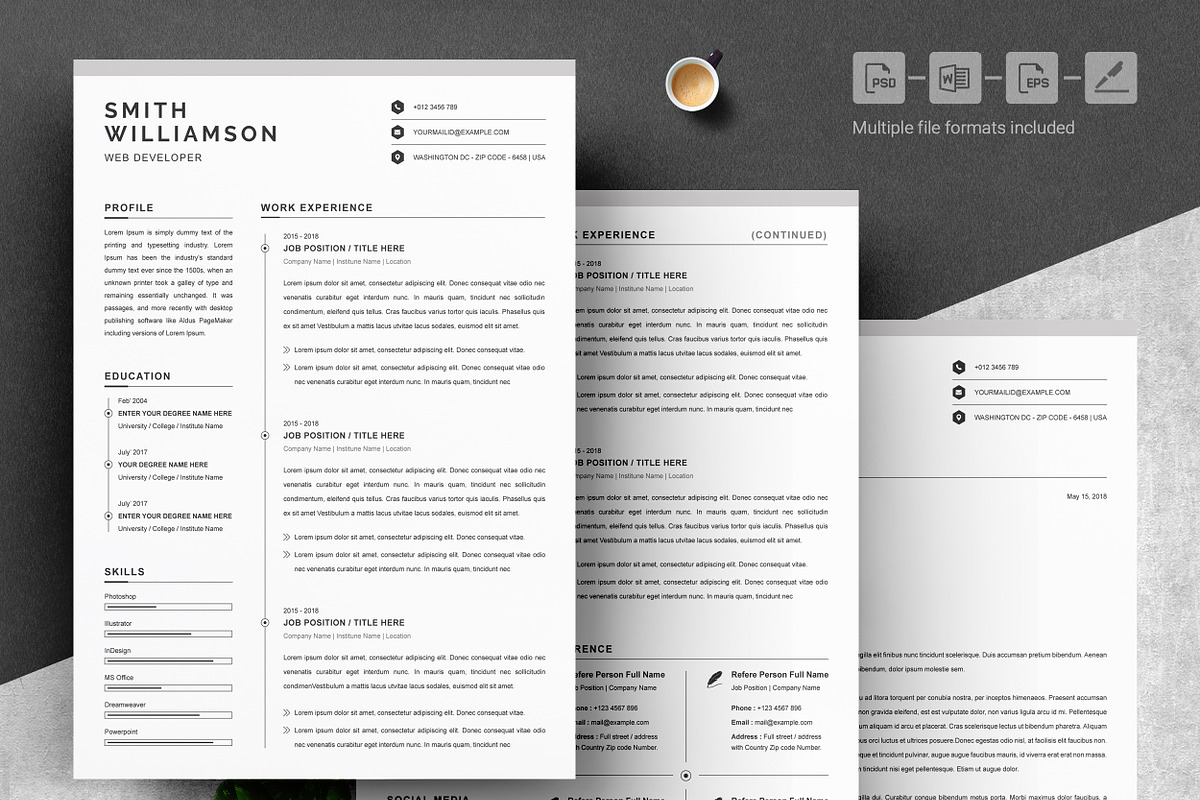 Clean Resume / CV Template MS Word, a Resume Template by ResumeInventor