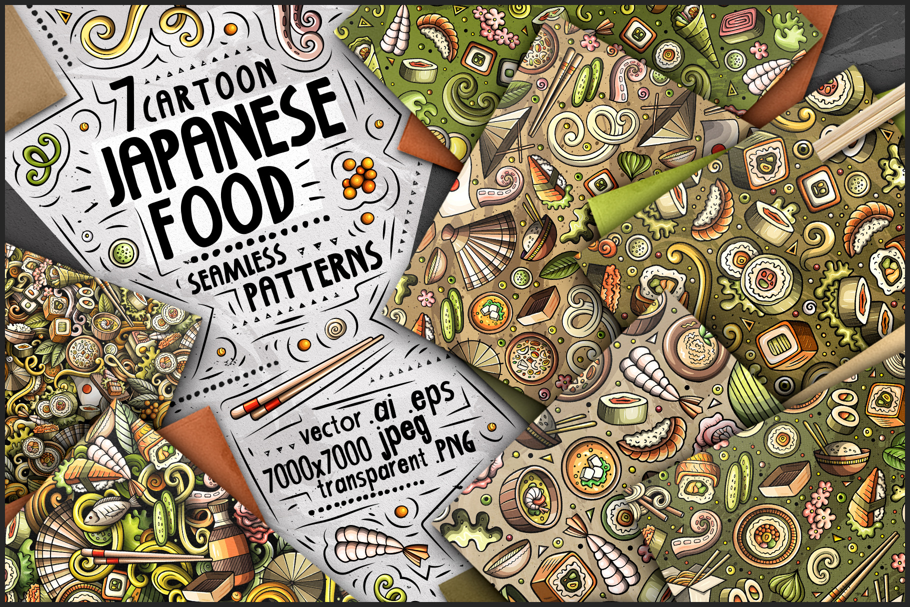 7 Japanese Food Seamless Patterns, a Pattern Graphic by BALABOLKA ...
