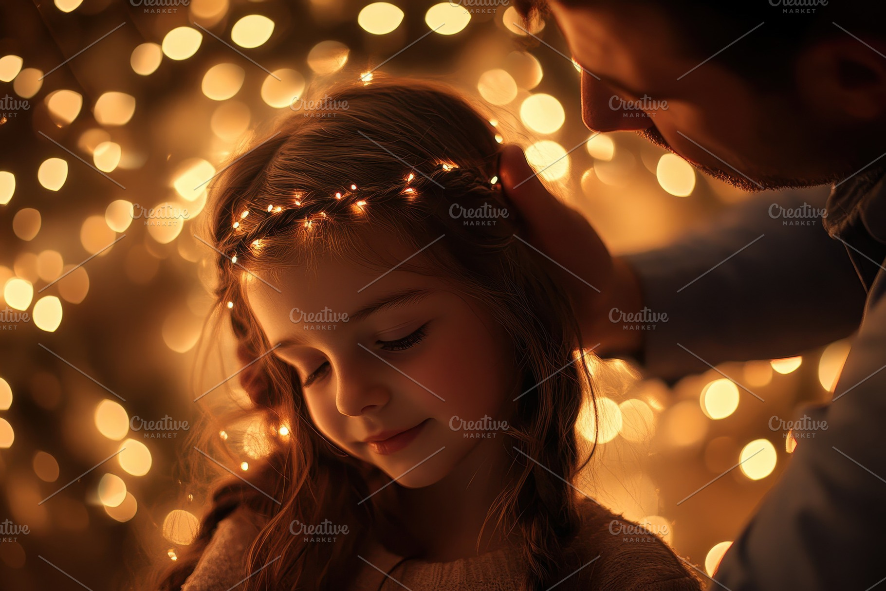 Father gently braids his daughter's, a Photo by Pavel_design