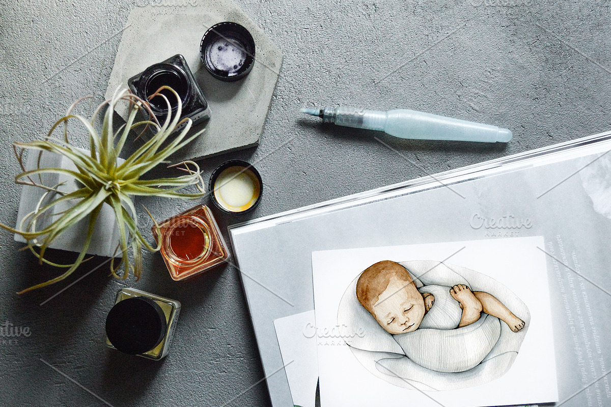 Newborn Baby Printable Watercolor, a Decorative Illustration by ...