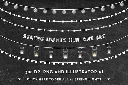 String Lights Clip Art Set - PNG, AI, an Object Graphic by BirDIY Design