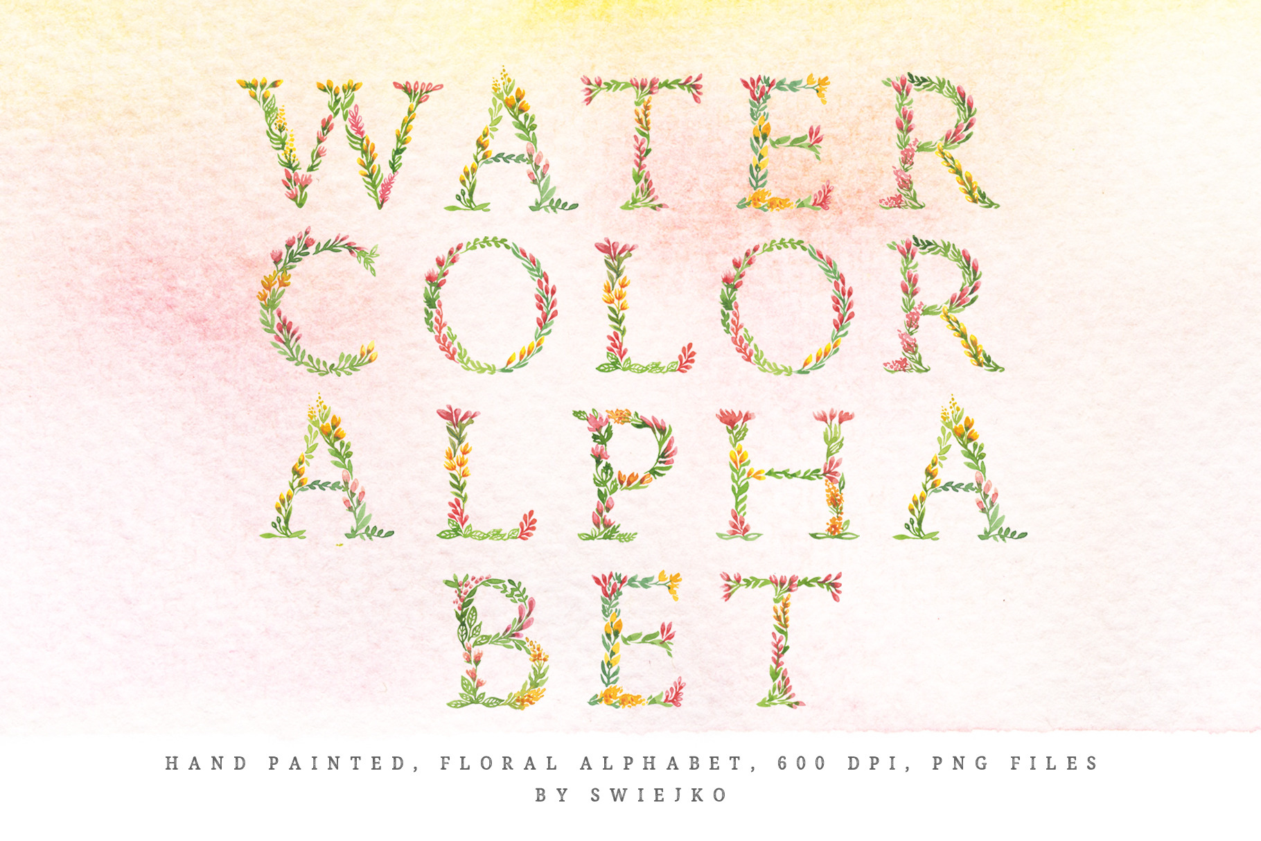 Watercolor floral alphabet, an Illustration by swiejko