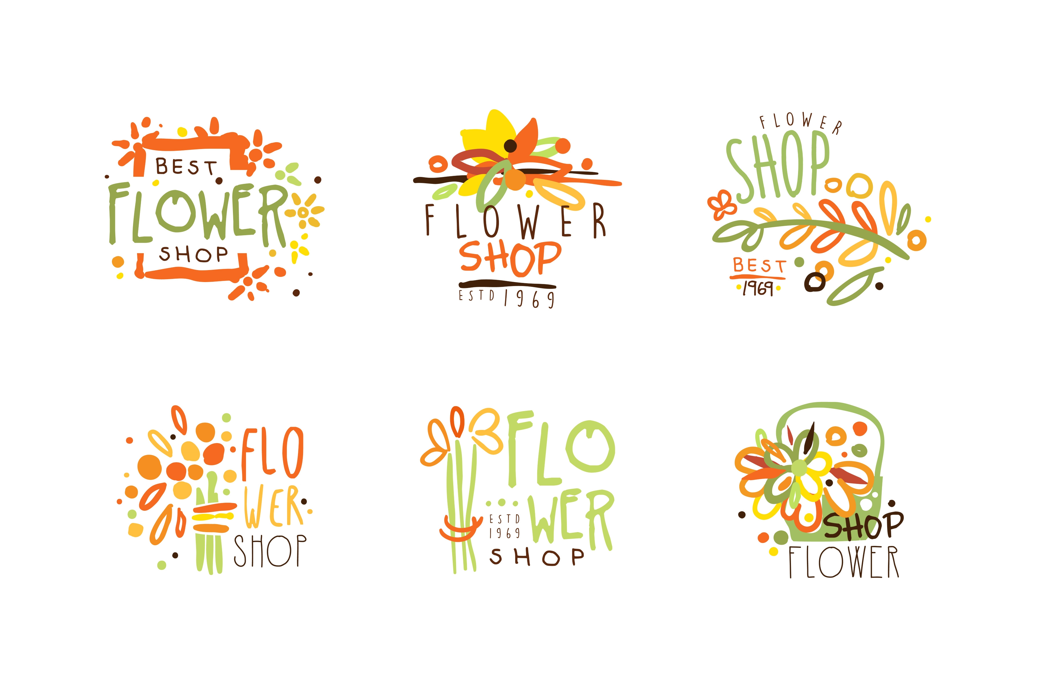 Best Flower Shop Logo Templates Set | Decorative Illustrations ...