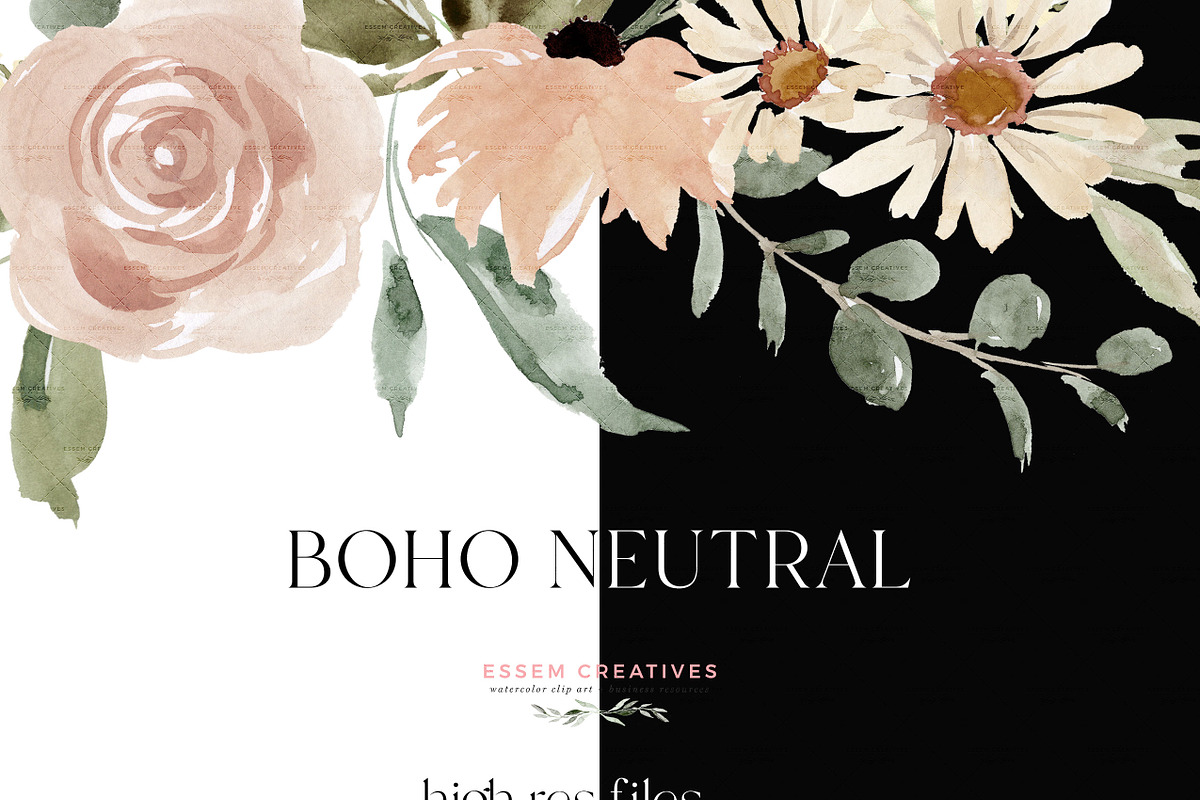 Boho Neutral Watercolor Floral PNG, an Illustration by Essem Creatives