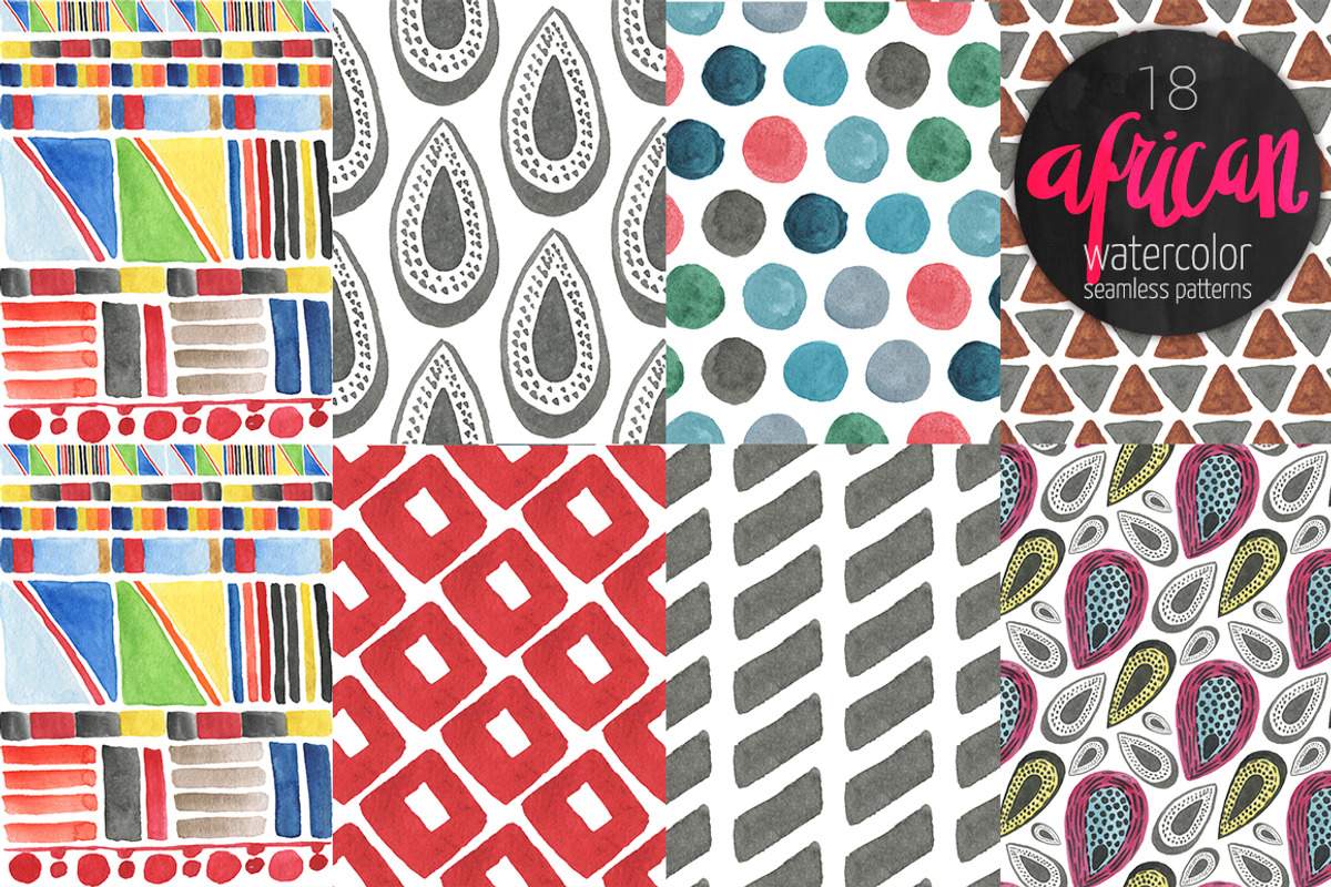 African patterns: watercolor set, a Pattern Graphic by likorbut