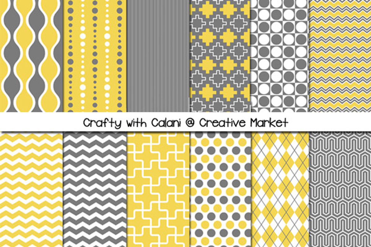 Mustard & Gray Digital Paper, a Pattern Graphic by Crafty with Calani