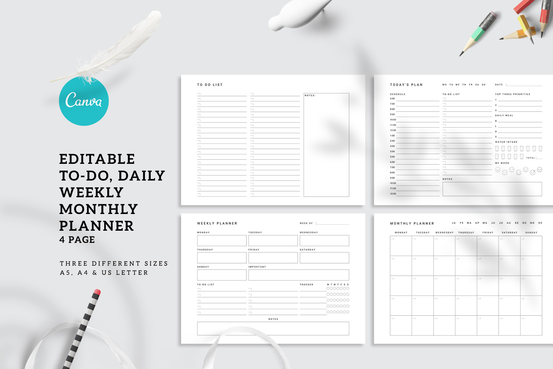 To-Do Daily Weekly Monthly Planner, a Stationery Template by Amit Debnath