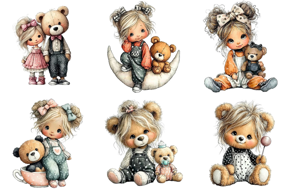 Cute Baby Girl Teddy Bear Clipart, an Illustration by DreamArtGraphic