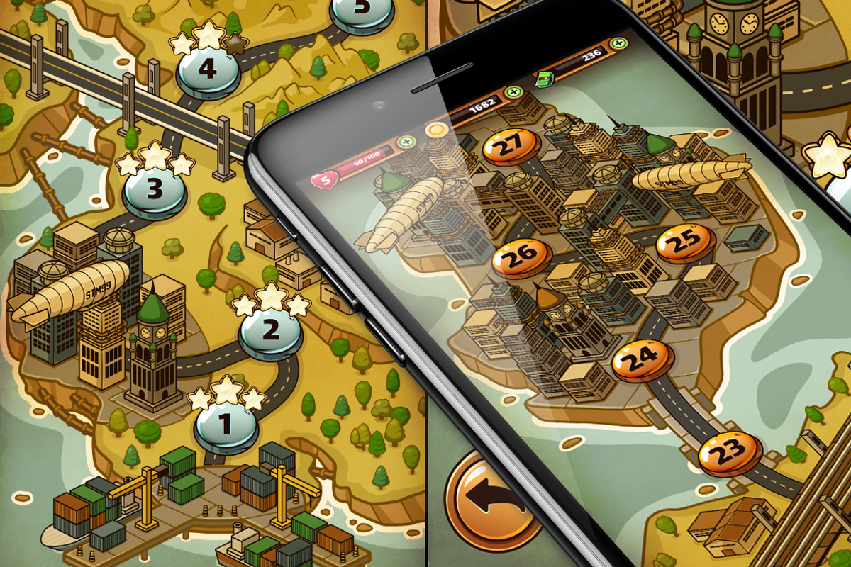 Steampunk GUI with Level Map, an Illustration by wowu | Creative Market