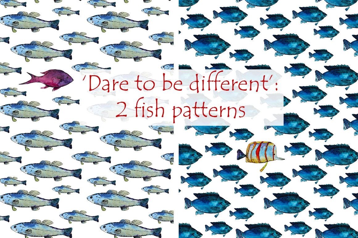 2 hand-drawn fish patterns, a Pattern Graphic by Katerina Tova
