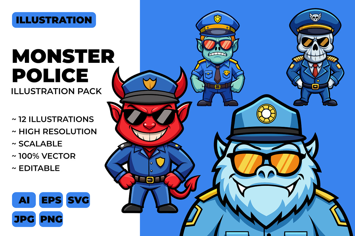 Monster Police Mascot Illustration, an Illustration by Riswan Ratta